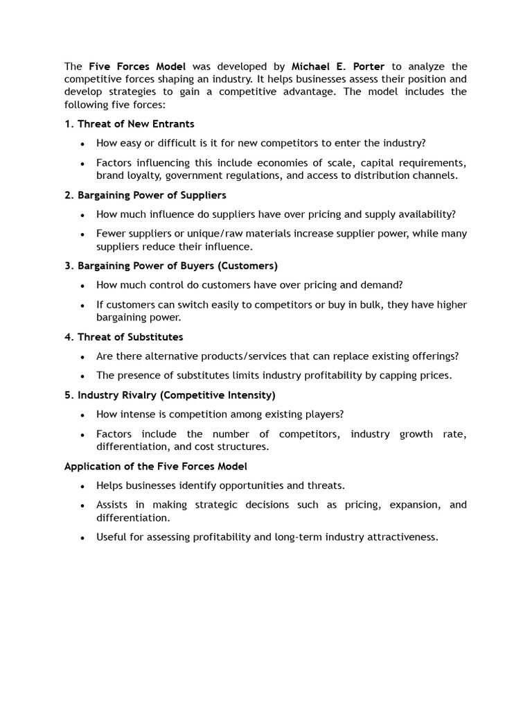 The Five Forces Model | PDF