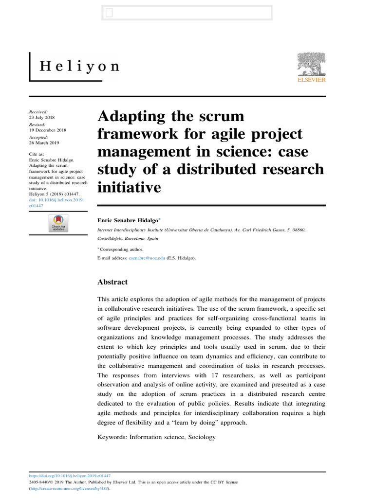 Adapting the scrum framework for agile project management in science case study of a distributed ...
