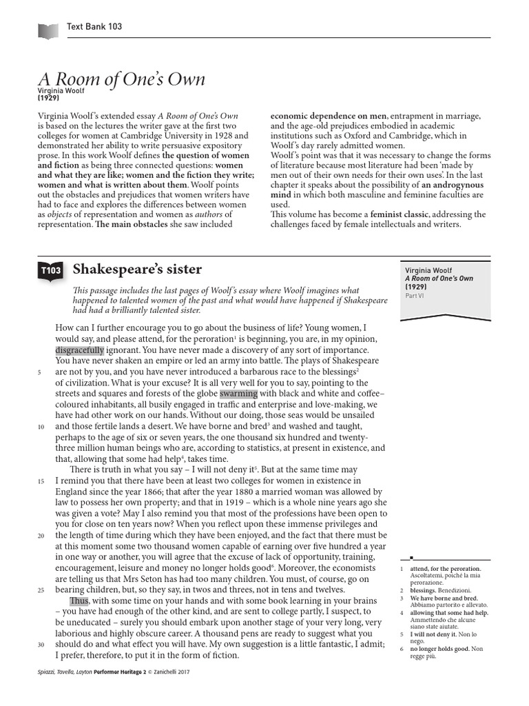 Woolf's A Room of One's Own Analysis | PDF | A Room Of One's Own