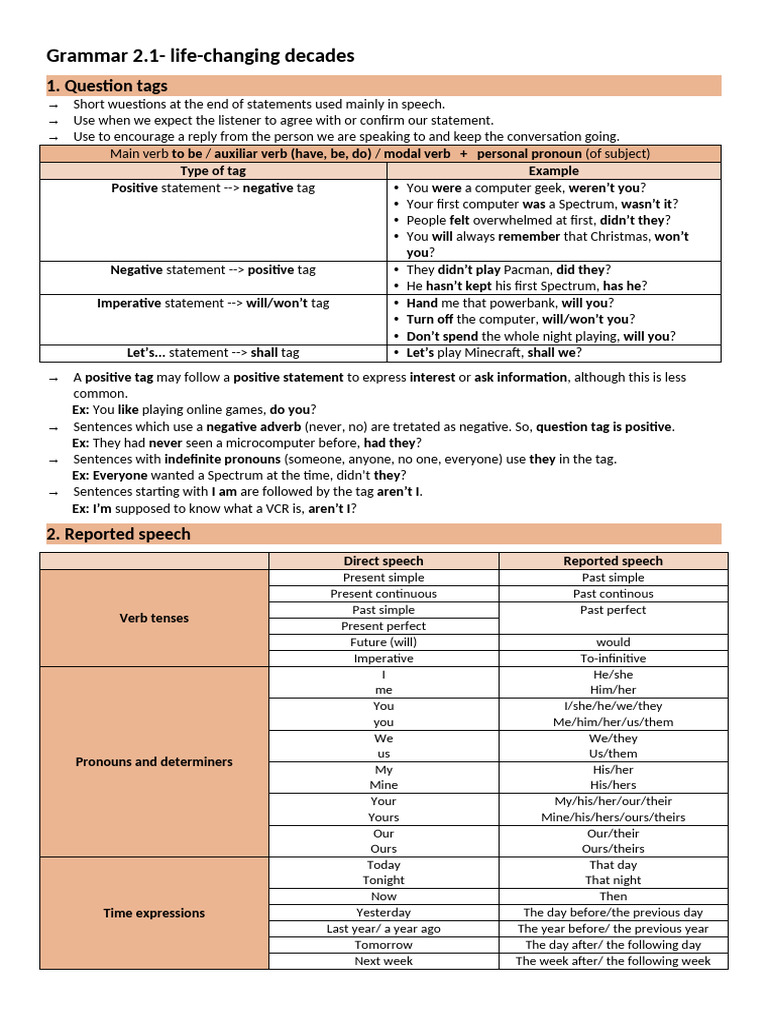 4- Question Tags_reported Speech_conditionals | PDF | Verb | Semantic Units