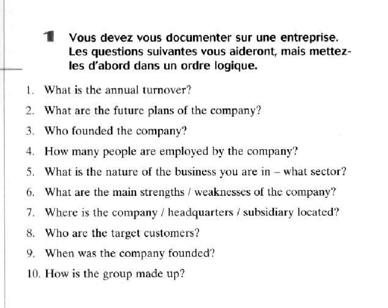 10 Questions To Present A Company in English | PDF