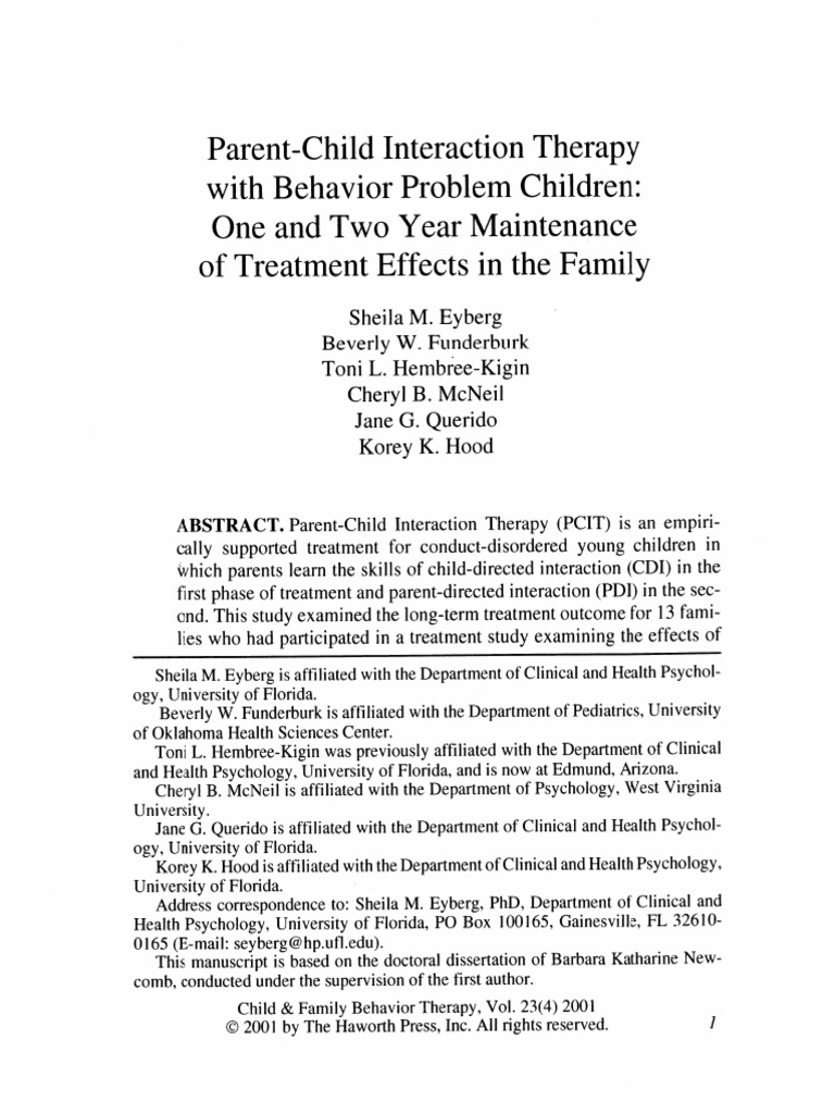 Parent Child Interaction Therapy With Be | PDF