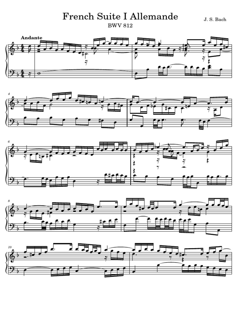 BWV 812 French Suite I Allemande | PDF | Compositions | Suites