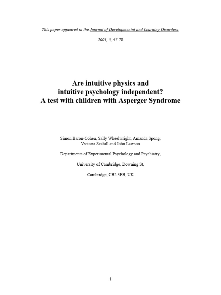 Are Intuitive Physics and Intuitive Psyc | PDF | Theory Of Mind ...