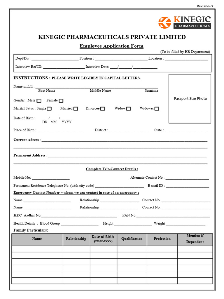 01 Employee Application Form rev-3 | PDF | Identity Document | Authentication