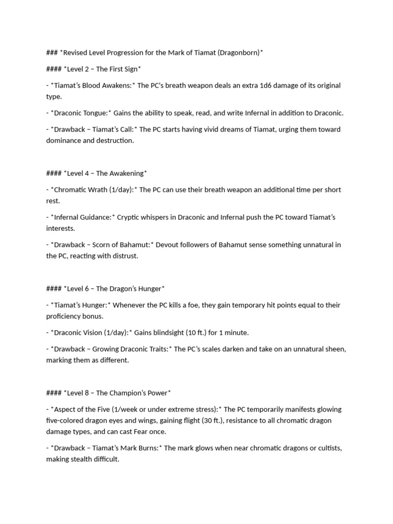 Revised Level Progression For The Mark of Tiamat | PDF | Dungeons ...