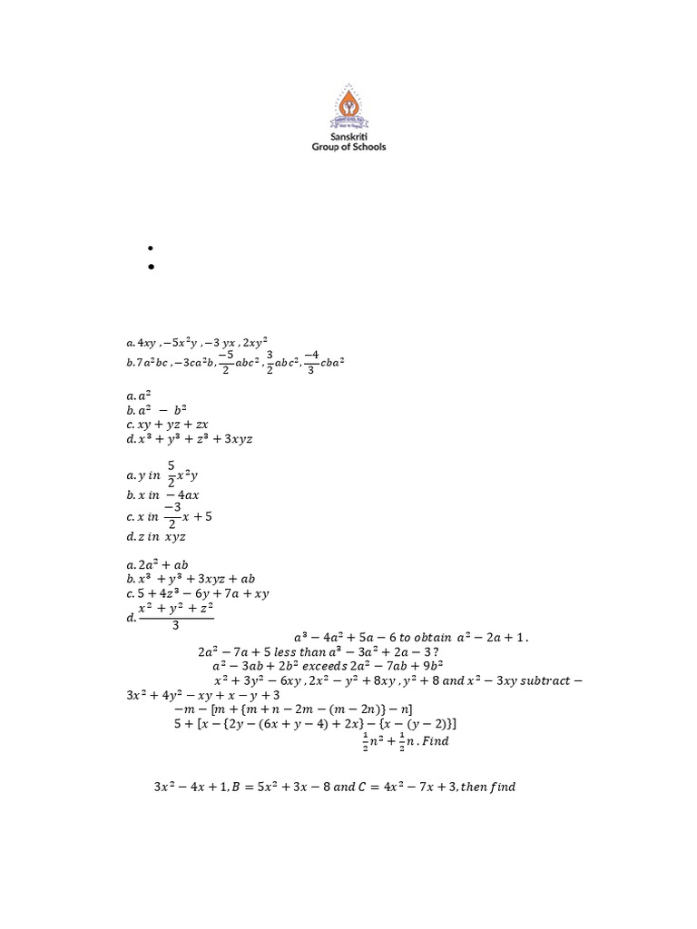 Algebraic Expression Worksheet 2 | PDF