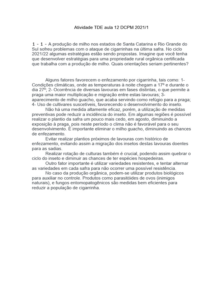 Atividade TDE Aula 12 DCPM 2021 | PDF