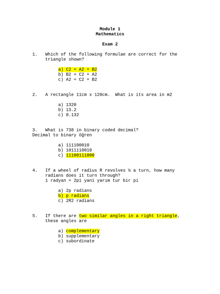 EASA Part 66 Module 1 Mathematics Exam | PDF