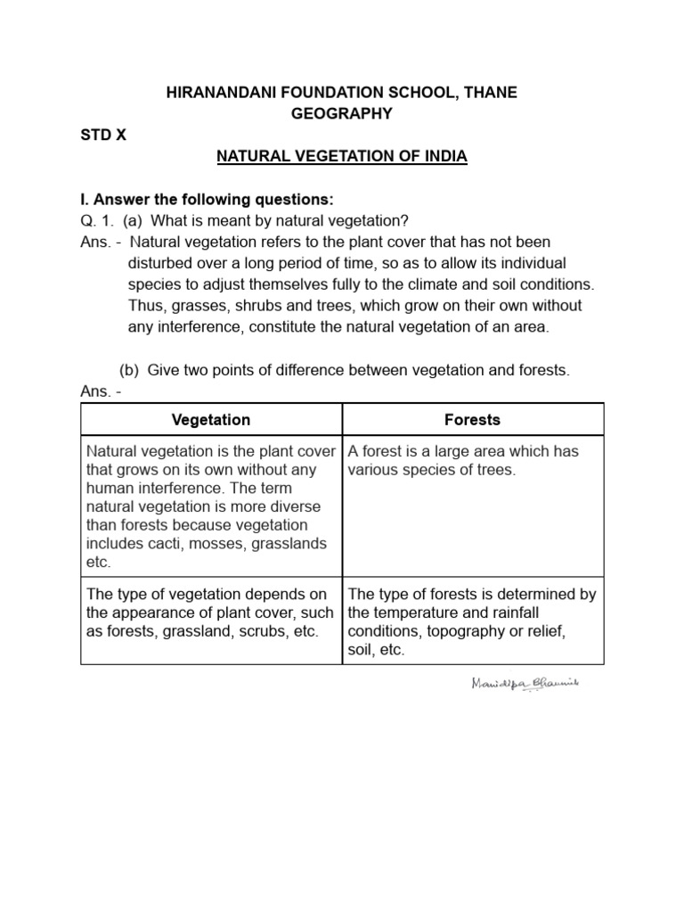 Geo - Natural Vegetation Class 10 Icse Notes | PDF | Forests | Trees