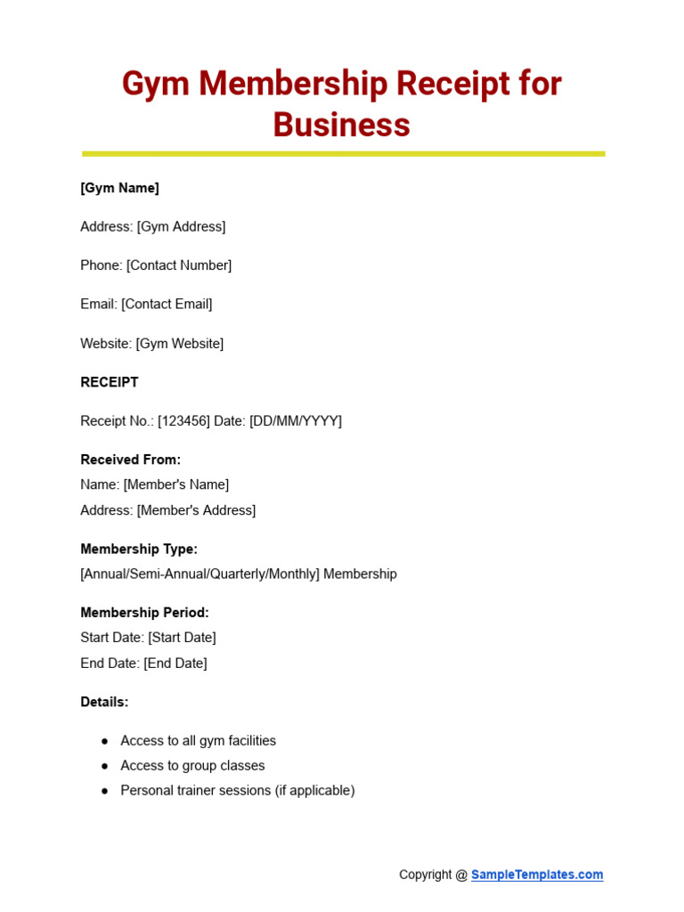 Gym Membership Receipt For Business | PDF