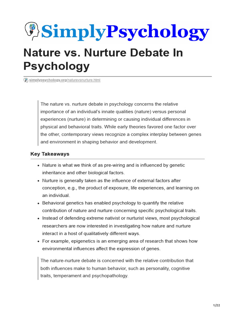 Nature vs. Nurture in Psychology | PDF | Nature Versus Nurture ...