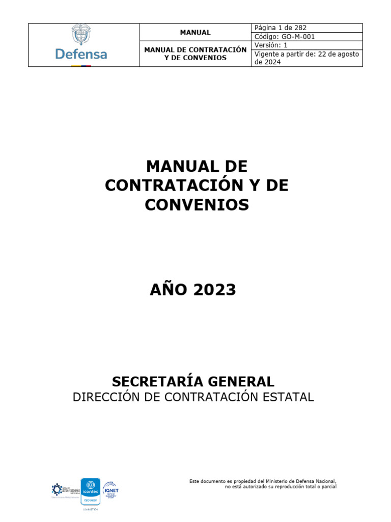 Manual de Contratacion MDN 2023 | PDF | Póliza de seguros | Colombia