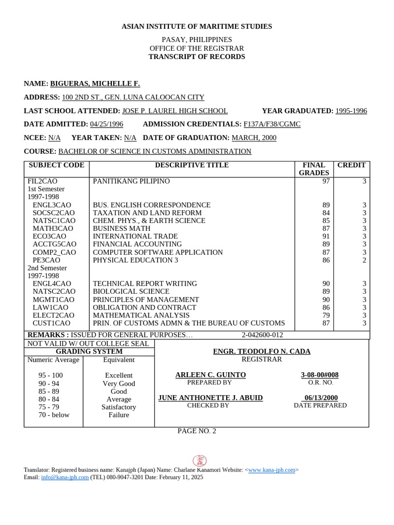 2025 02 11 TOR Certificate of Completion and Marriage Diploma | PDF ...