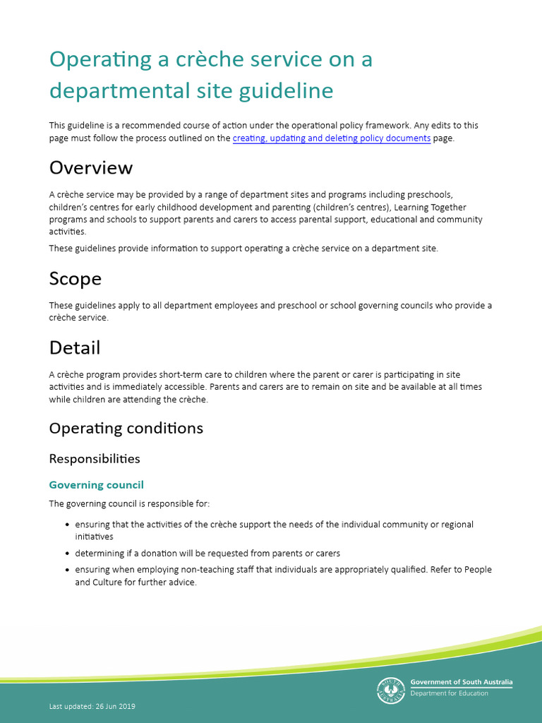 Crèche Service Operational Guidelines | PDF | Child Care | Occupational ...