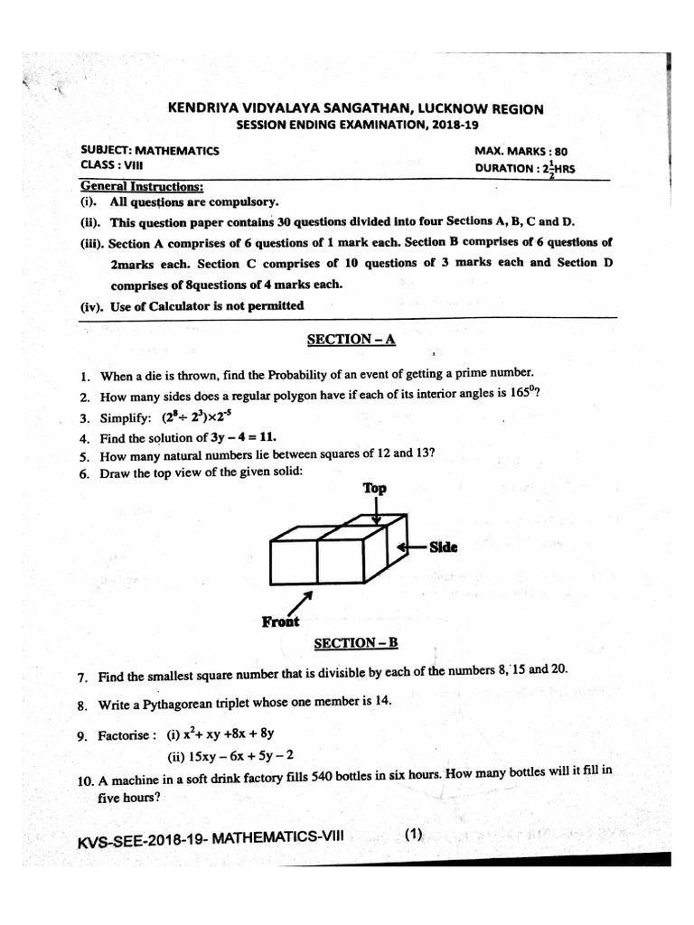 Class VIII Maths 2018-19 | PDF