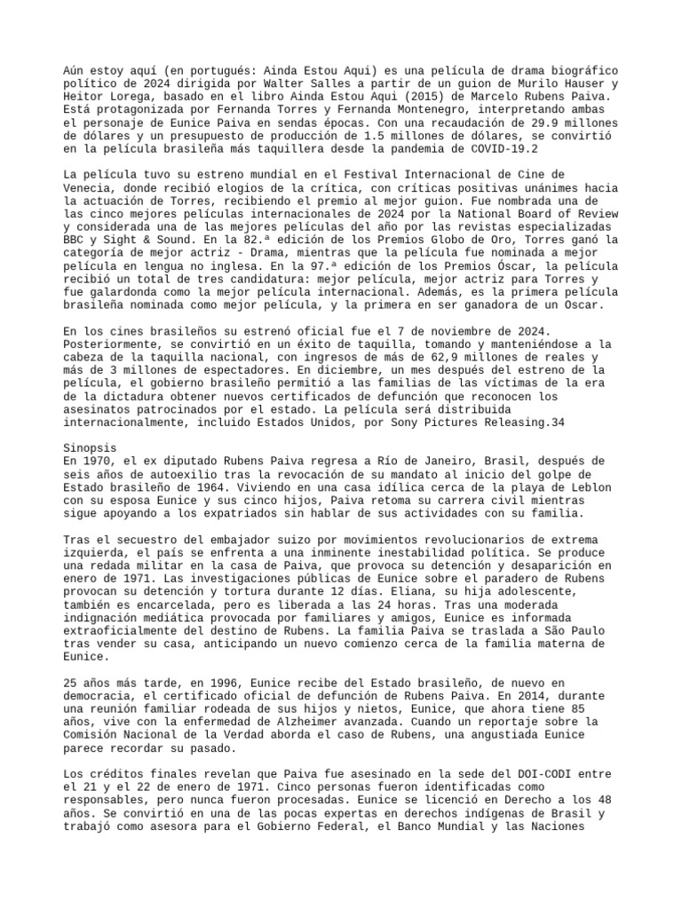 Aún Estoy Aquí (Película de 2024) | PDF | premios de la Academia