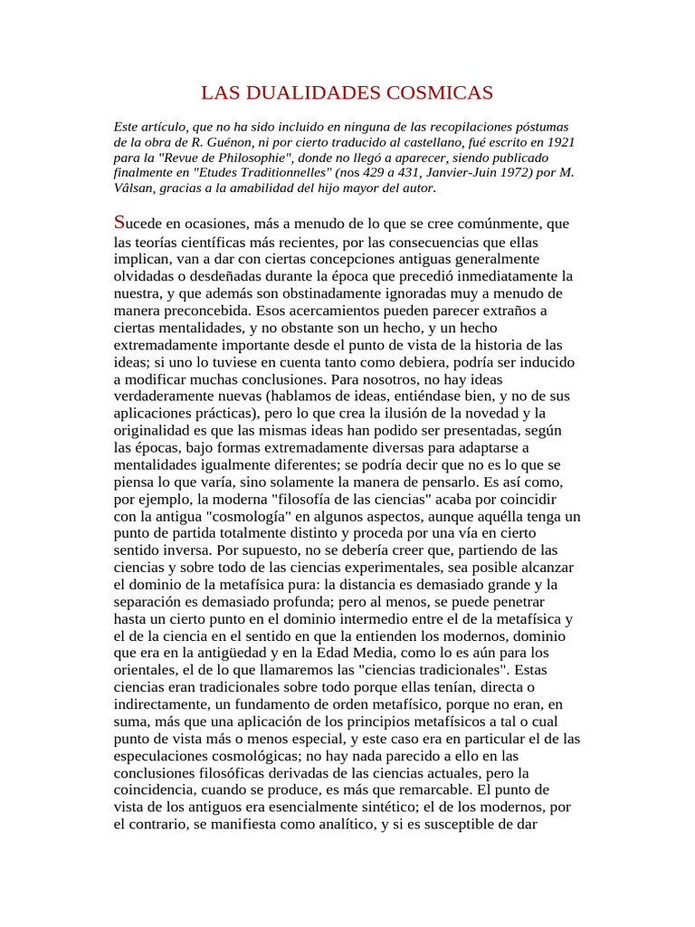 Dualidades Cósmicas y Filosofía Tradicional | PDF | Dualismo | Metafísica