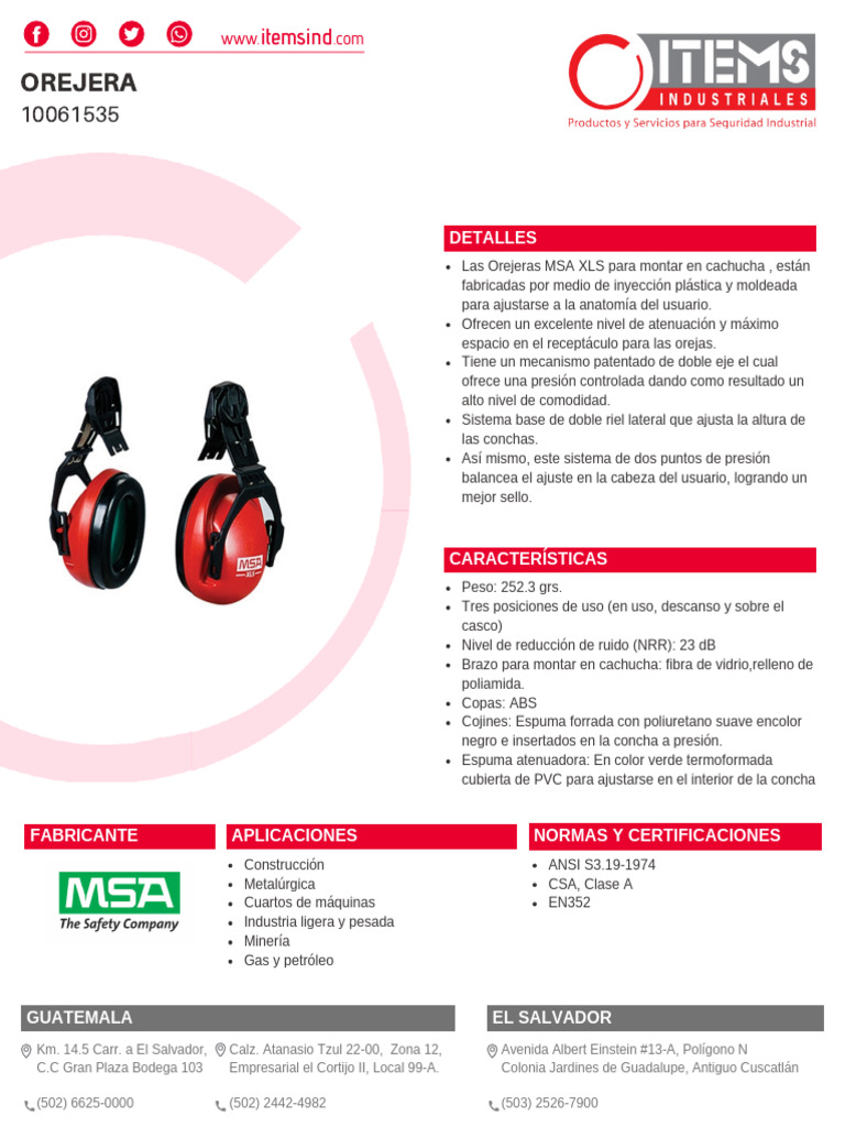 Orejeras MSA XLS: Comodidad y Seguridad | PDF