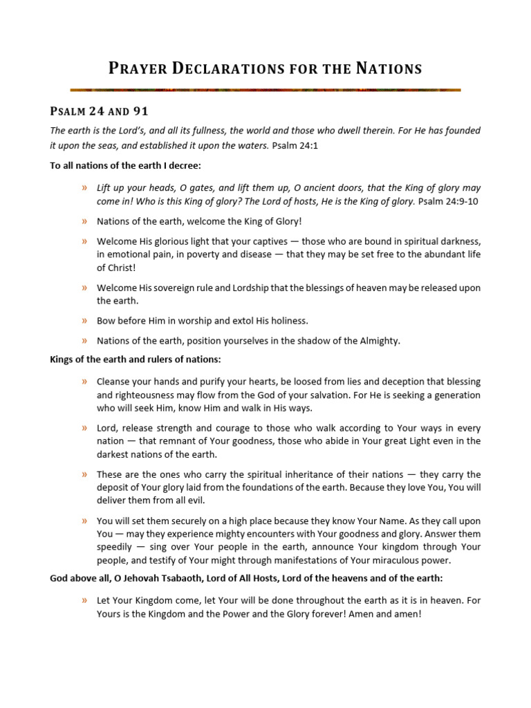 Prayer Declarations For The Nations | PDF