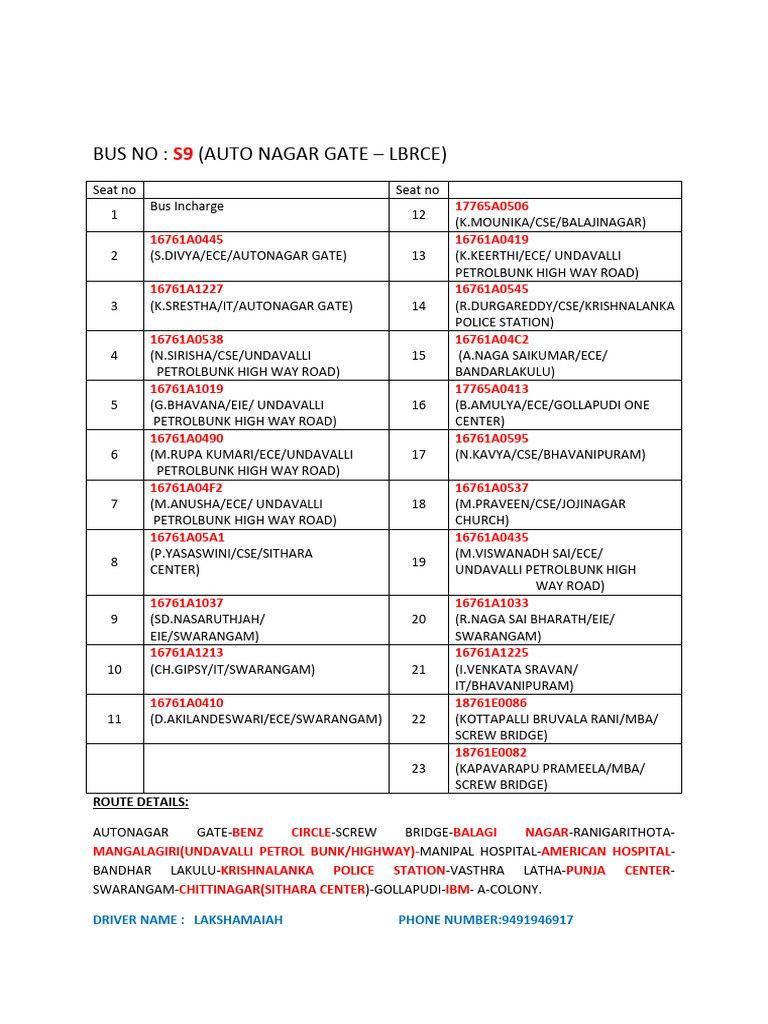 Schedule of Bus Routes and Timings (New) | PDF