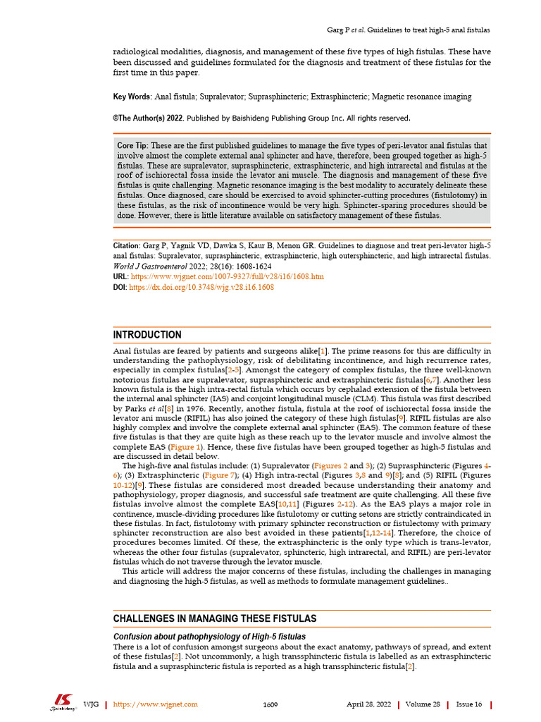 Guidelines To Diagnose and Treat Peri-Levator High-5 Anal Fistulas (06 ...