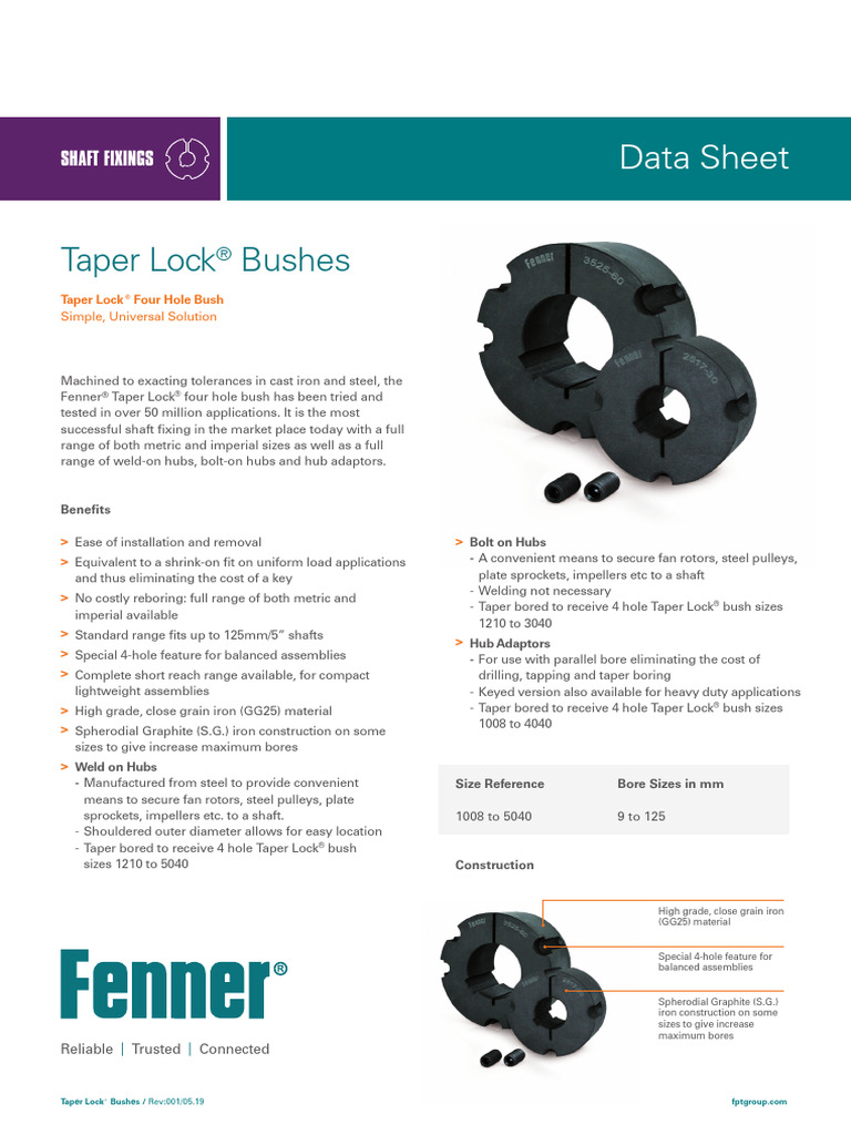 Fenner Datasheet Taper Lock Bushes | PDF | Screw | Manufactured Goods