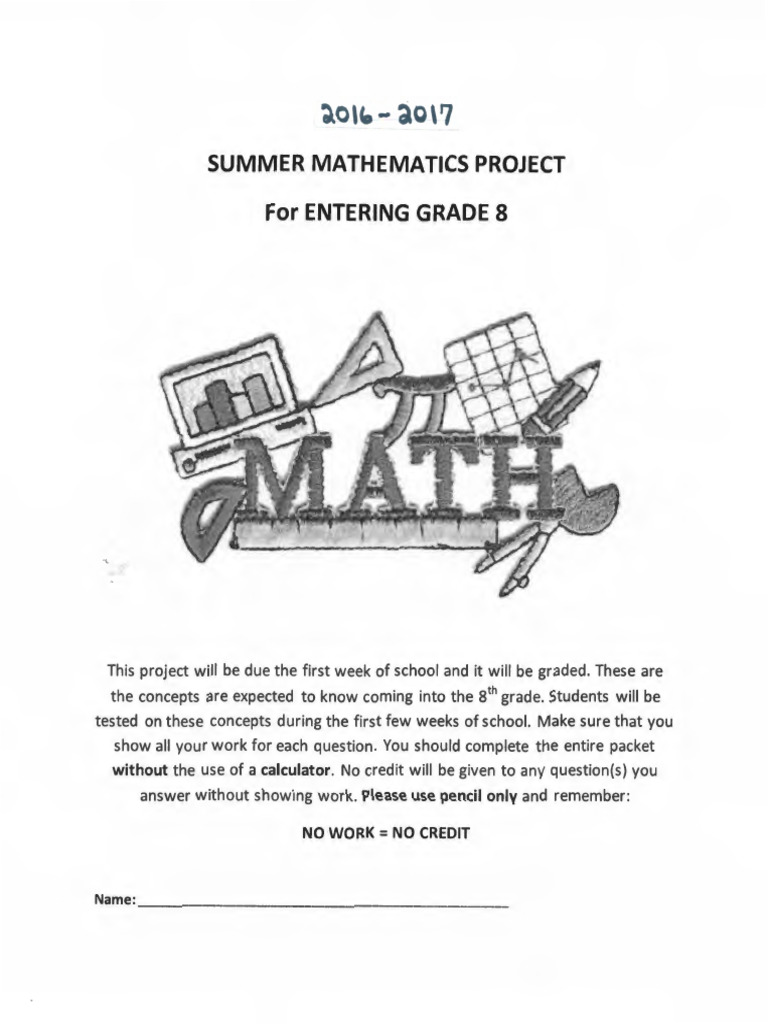 Summer Math Project Entering Grade 8 | PDF | Circle | Equations