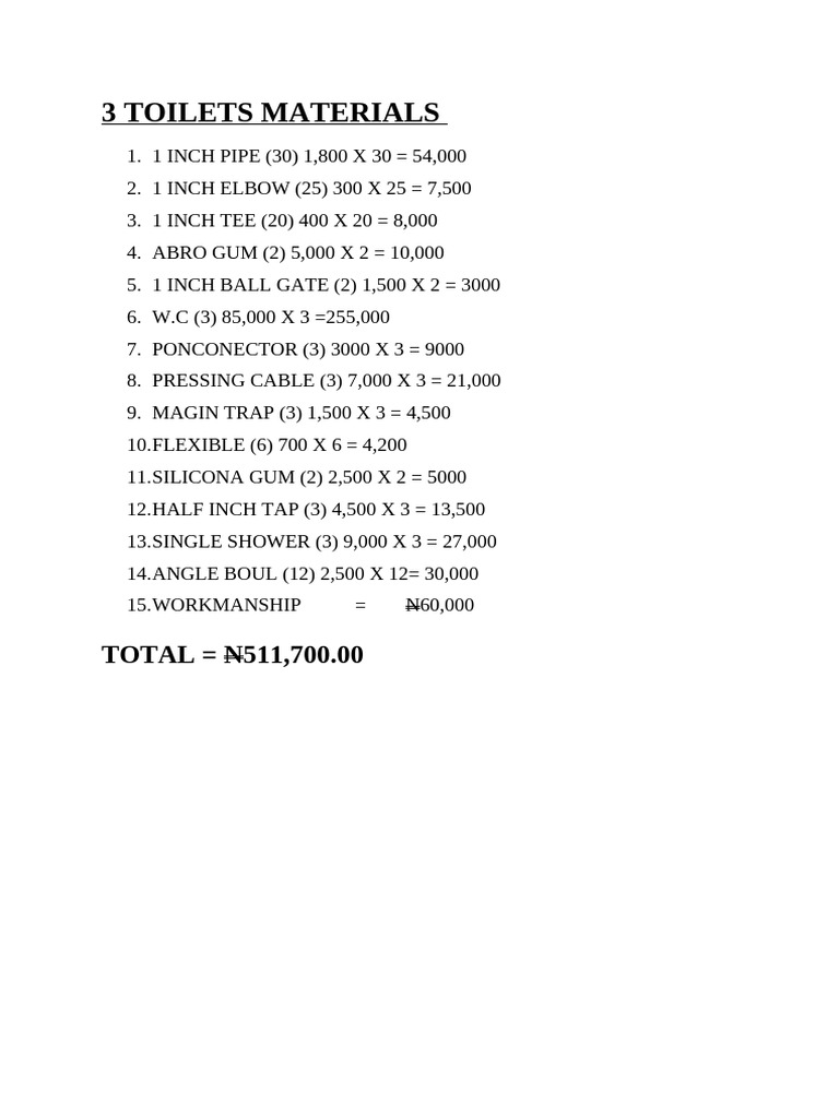 3 Toilets Materials | PDF