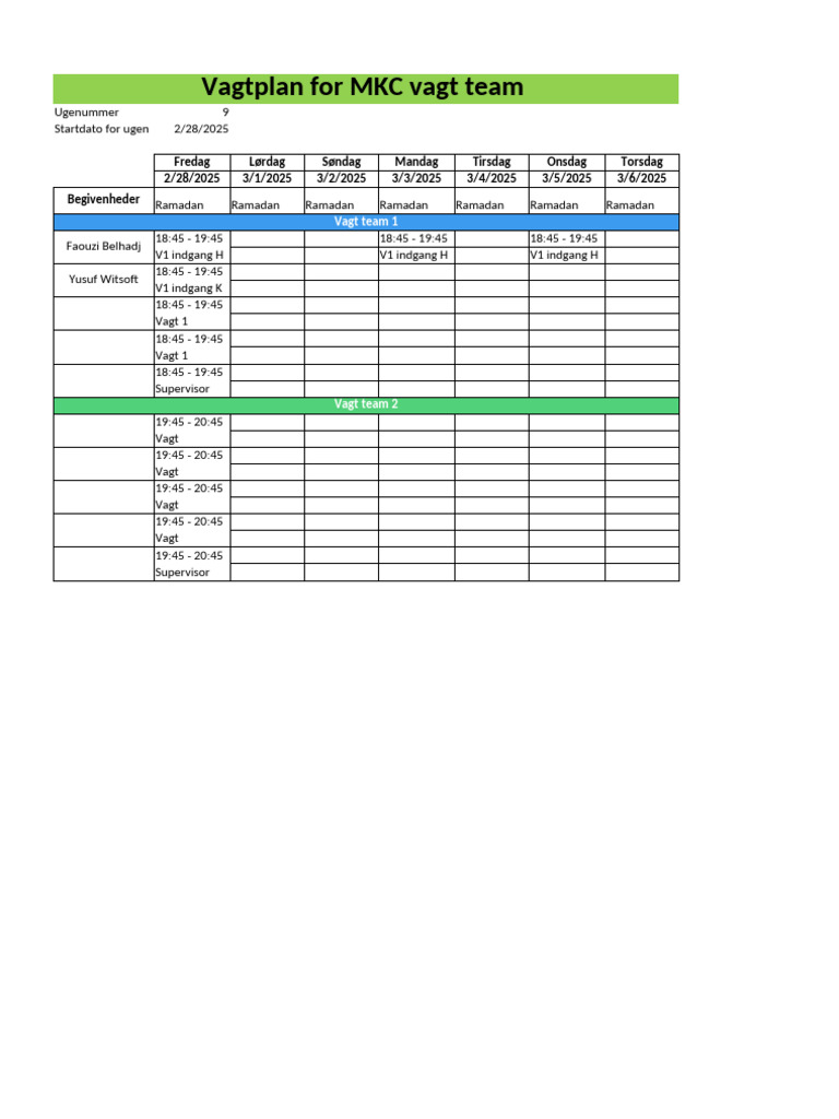 Vagtplan For Vagt Team | PDF