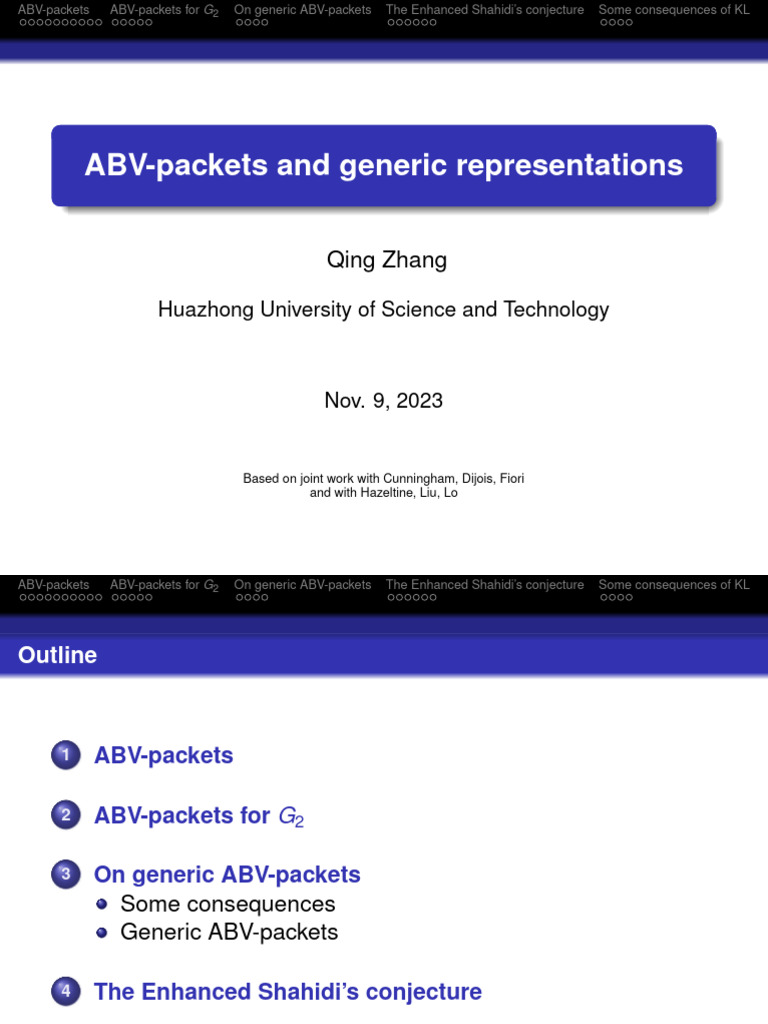 2-qing zhang, ABV packets for G2 and generic ABV packets | PDF | Conjecture | Theorem