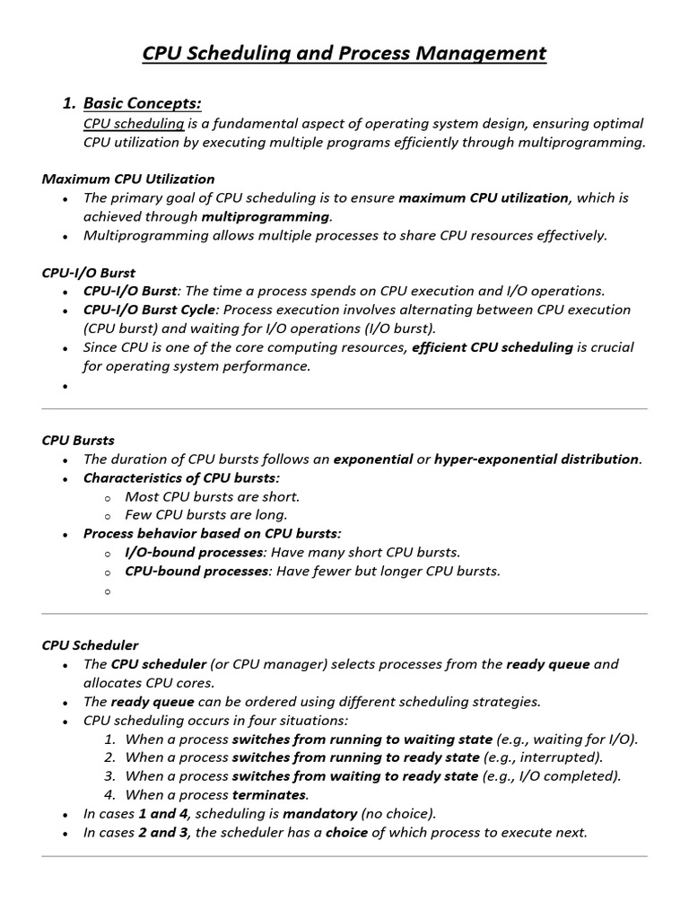 Cpu Scheduling And Process Management Pdf Scheduling Computing Process Computing