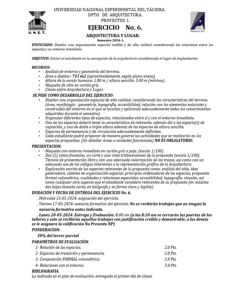 Ejercicio No 6 Arquitectura y Lugar 2024-1 1 de 2 | PDF