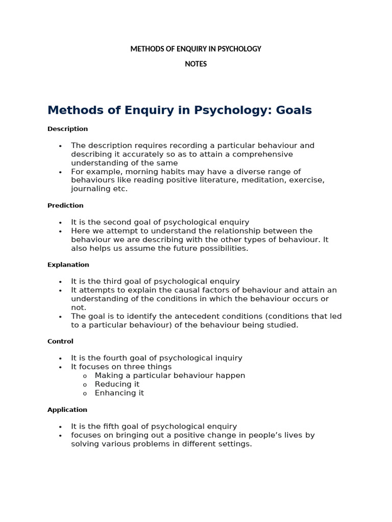 Methods of Psychological Enquiry Explained | PDF | Experiment | Inquiry