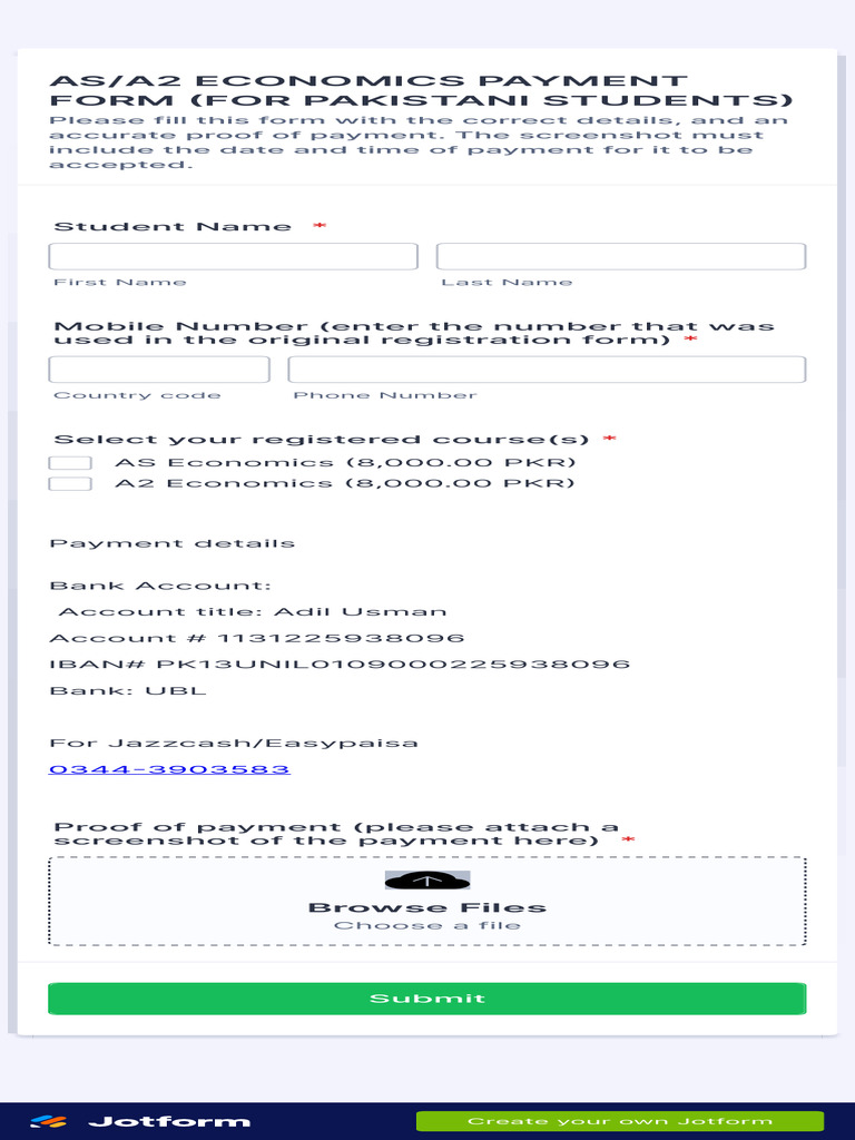 Economics Course Payment Form | PDF