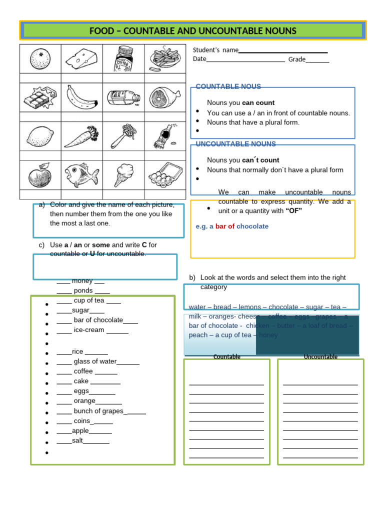 PRACTICE I Countable and Uncountable Nouns | PDF | Lunch | Noun
