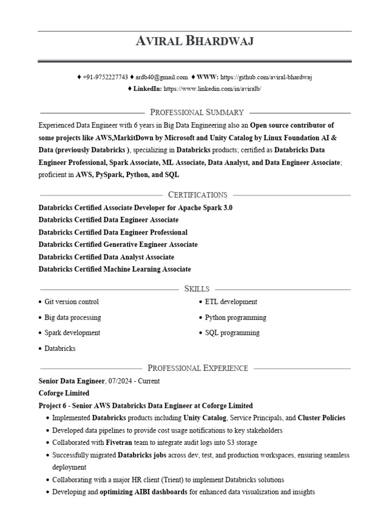 Aviral_Bhardwaj_Resume2025-1 | PDF | Apache Spark | Amazon Web Services