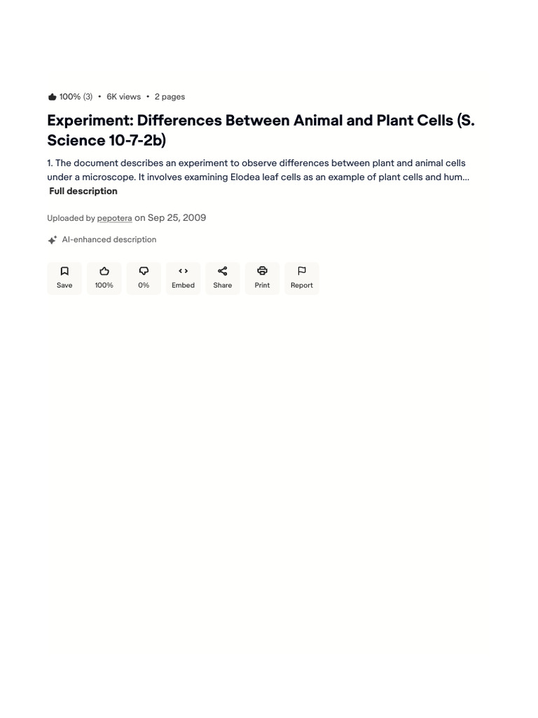 Experiment - Differences Between Animal and Plant Cells (S. Science 10 ...