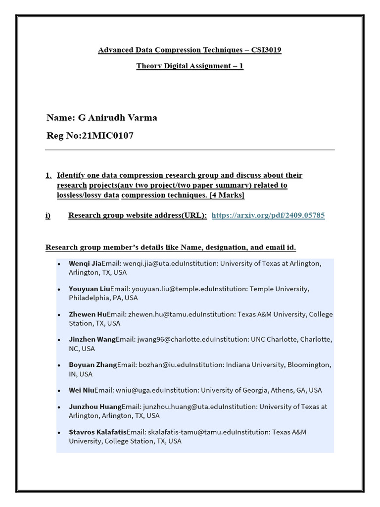 21MIC0107_VL2024250101857_DA | PDF | Data Compression | Computing