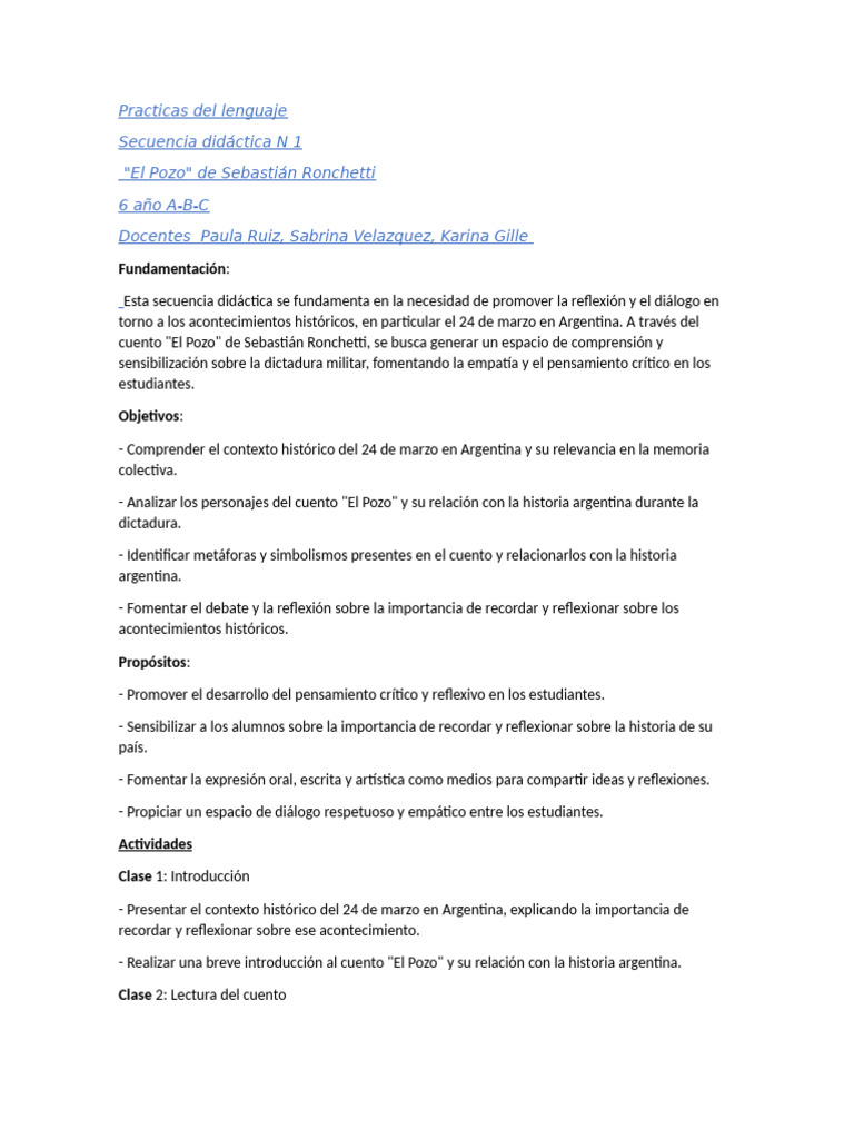 Secuencia Del Cuento El Pozo | PDF | Cuentos | Cognición