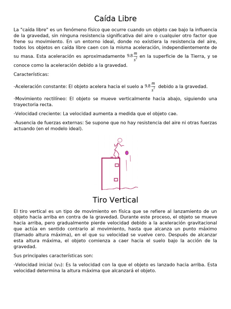 Caída Libre, Tiro Vertical y Tiro Parabolico | PDF | Aceleración | Gravedad