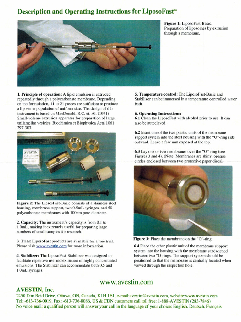 Avestin High Pressure Homogeniser LiposoFast Basic Manual | PDF