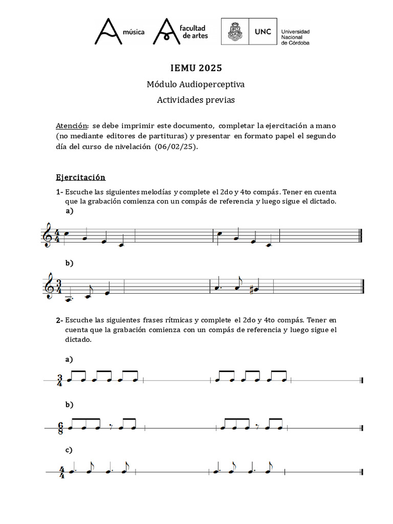 IEMU 2025 - MÓDULO AUDIOPERCEPTIVA - ACTIVIDADES PREVIAS | PDF