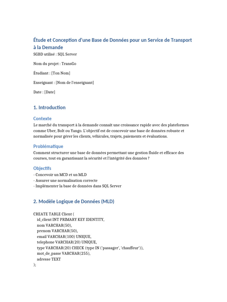 Examen SGBD TransGo | PDF | Bases de données | SQL