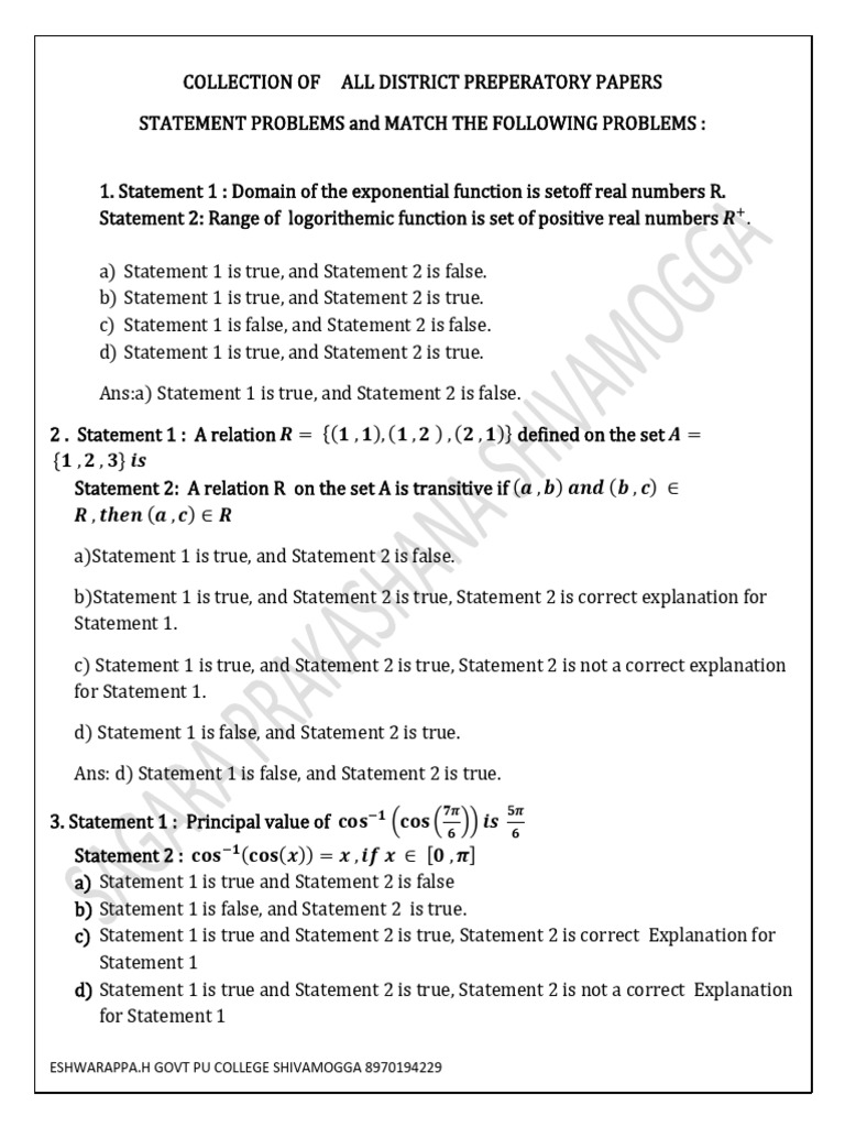 All Dist Preparatory Question Papers | PDF | Matrix (Mathematics ...