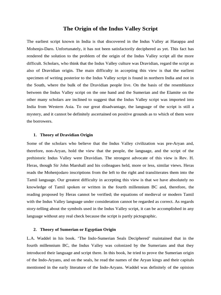 The Origin of The Indus Valley Script | PDF | Sumer | Cuneiform