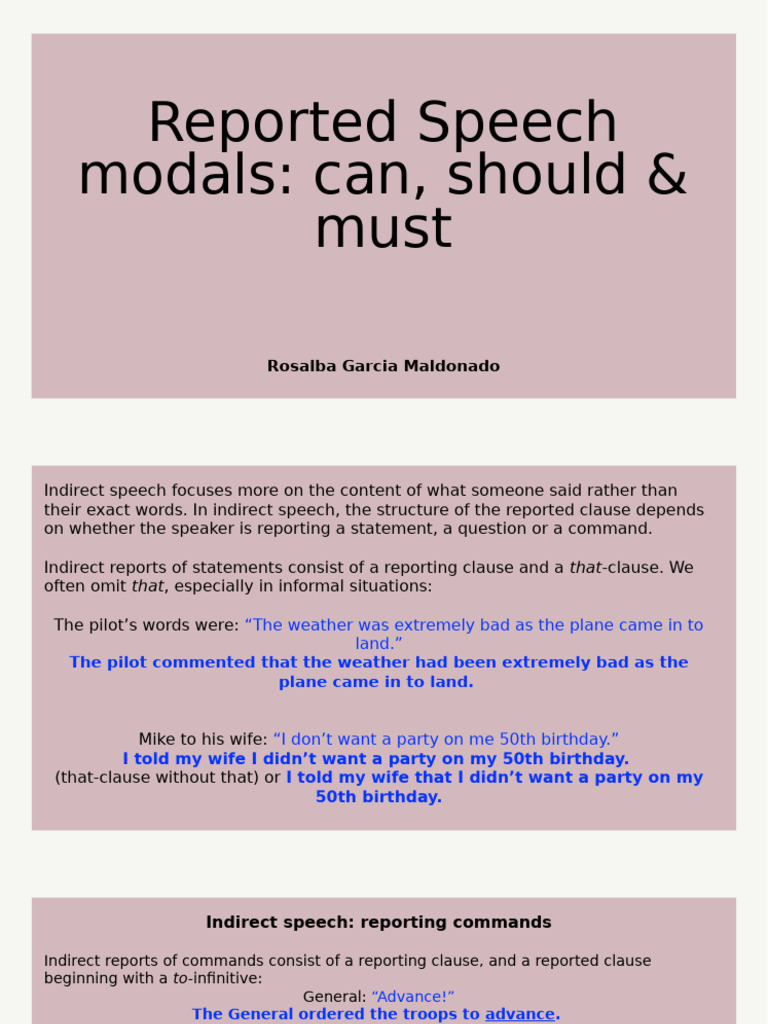 Reported Speech Modal Verbs | PDF | Semantics | Linguistic Typology Reported Speech Modal Verbs | PDF | Semantics | Linguistic Typology
