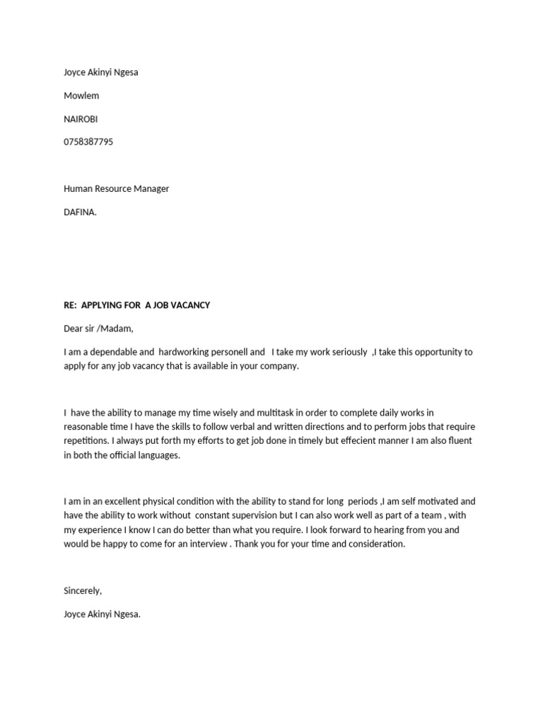 Job Application from Joyce Akinyi Ngesa | PDF