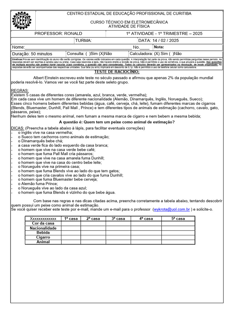 Teste de Raciocínio de Einstein | PDF
