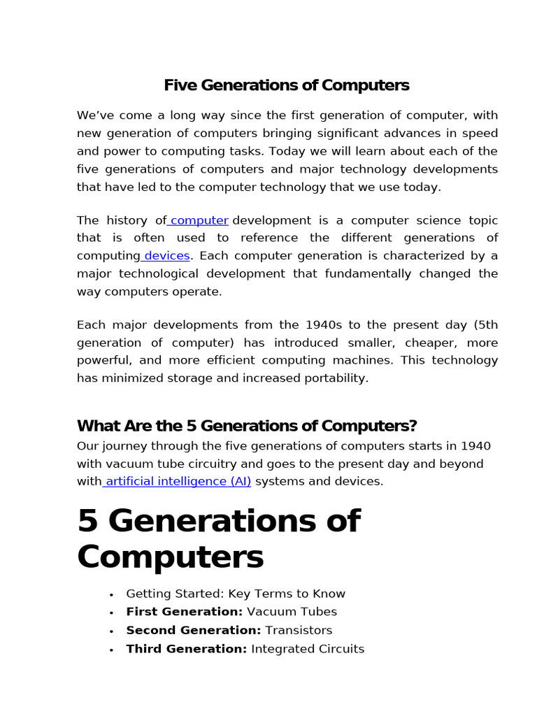 Five Generations of Computers | PDF | Integrated Circuit | Electronic Circuits